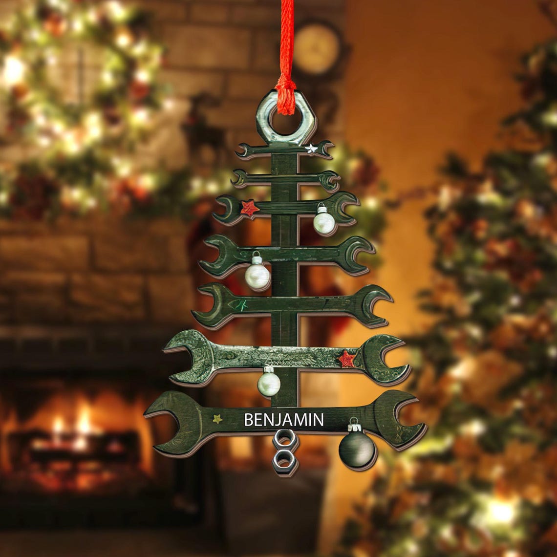 Personailzed Wrench Tree Shape Christmas Ornament, Custom Name Mechanic ...