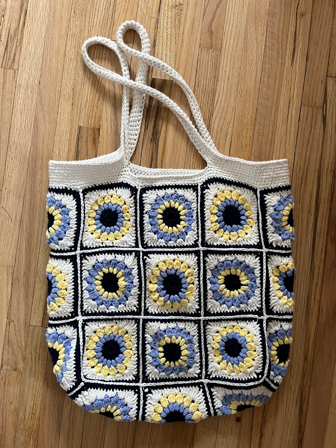 Granny Square Crochet Tote Bag, Handmade Market Bag, Shoulder Purse ...