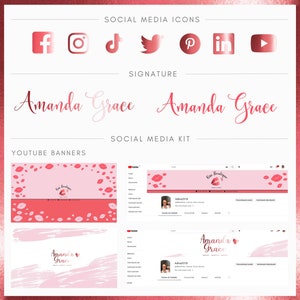 Pink Rose Branding Kit, Brand Kit Canva, Pink Brand Template, Business ...