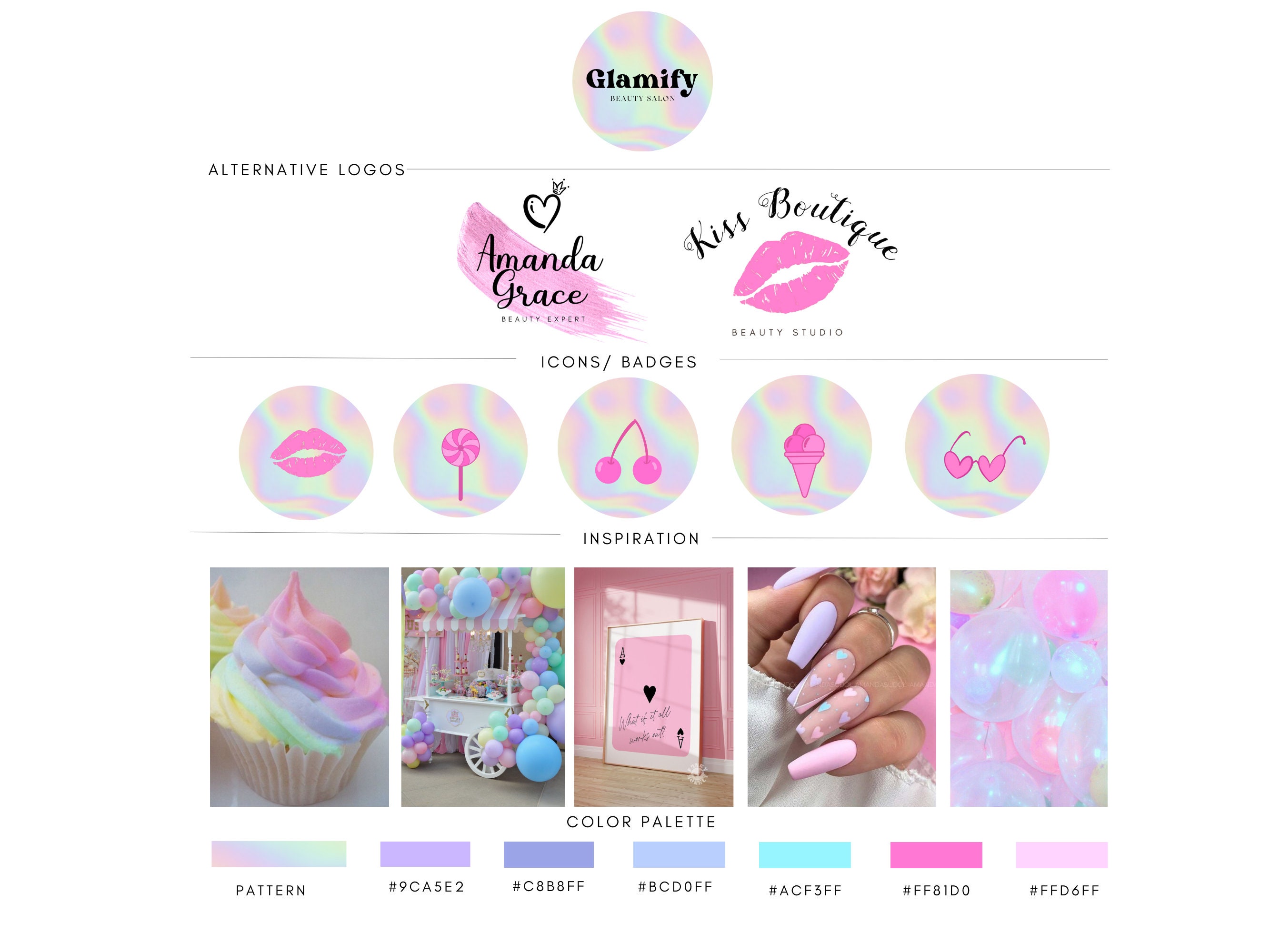 Dreamy Pastel Holographic Branding Kit: Pink Glam Canva Templates for ...