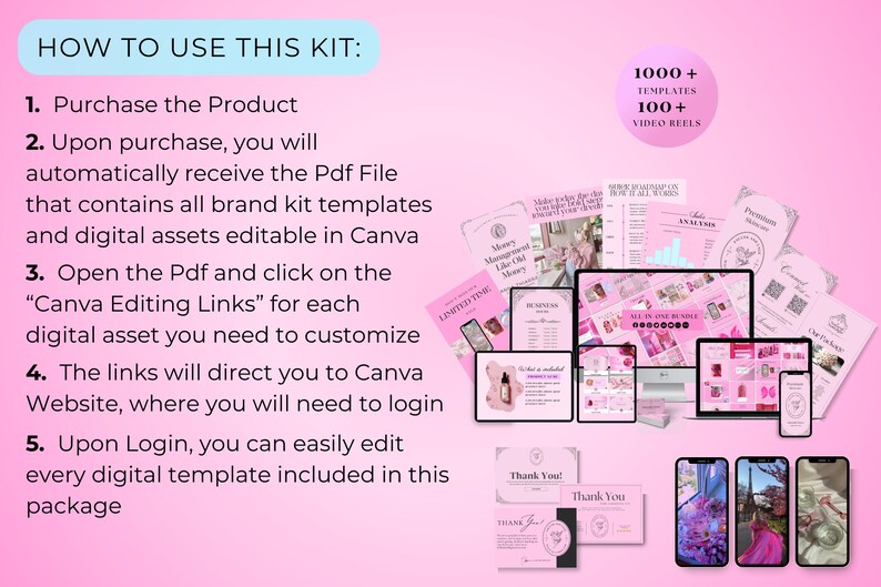1000 Branding Kit Pink, Pink Branding Kit 1000 Templates, Pink Brand ...