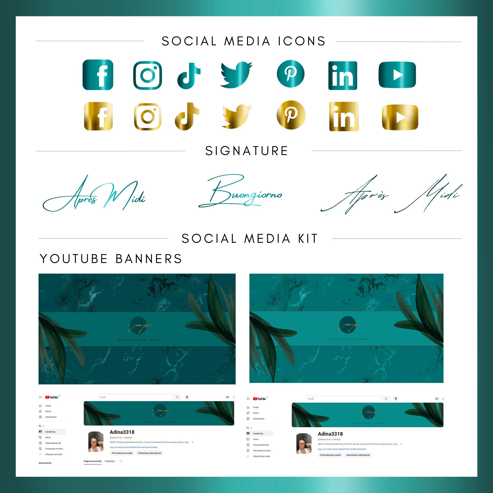 Green Brand Kit, Branding Kit Canva, Green Brand Template, Business ...