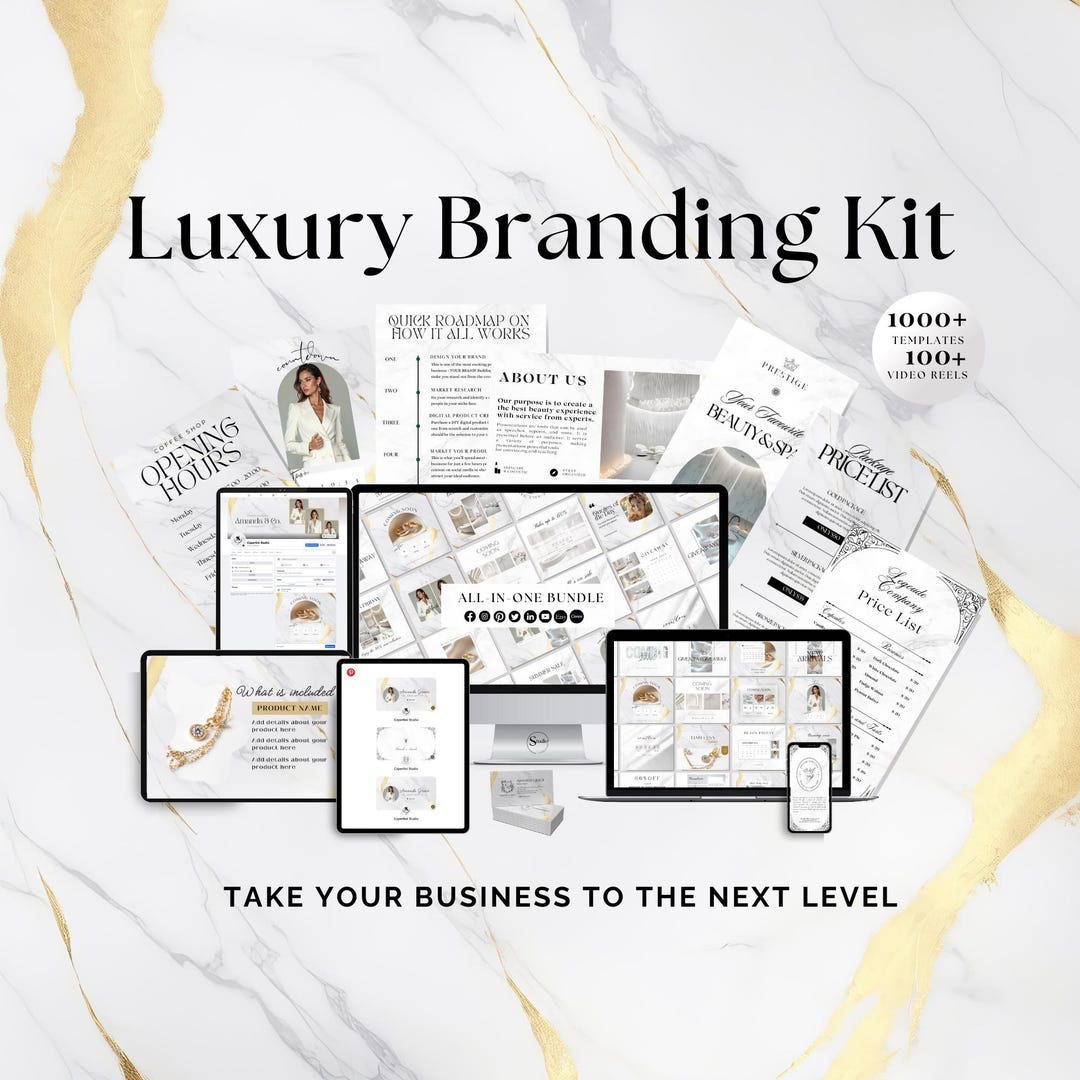 1000 Branding Kit White Marble, Luxury Branding Kit 1000 Templates ...