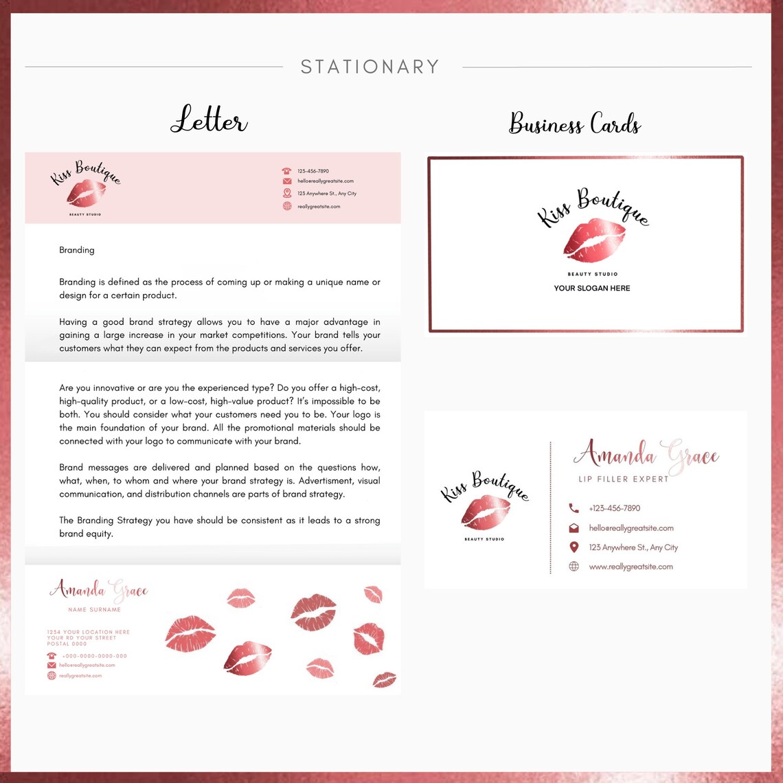 Pink Rose Branding Kit, Brand Kit Canva, Pink Brand Template, Business ...