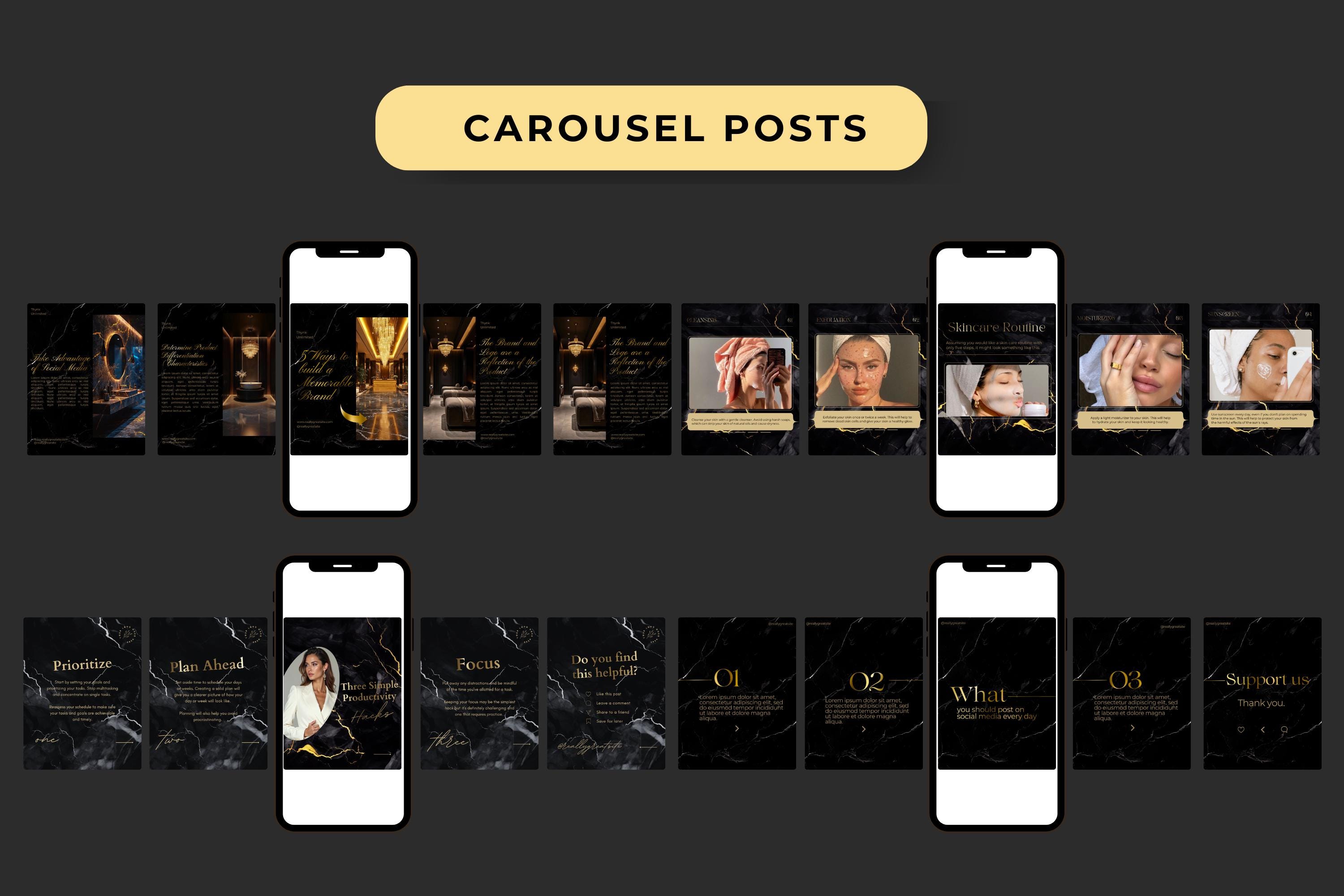 Luxury Black Instagram Template Kit: 100 Canva Designs for Posts ...
