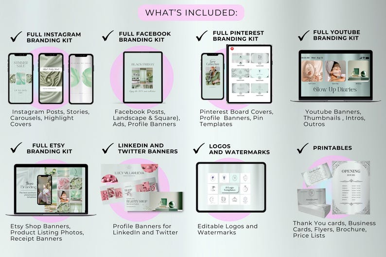 1000 Branding Kit Green Sage, Green Branding Kit 1000 Templates, Green ...