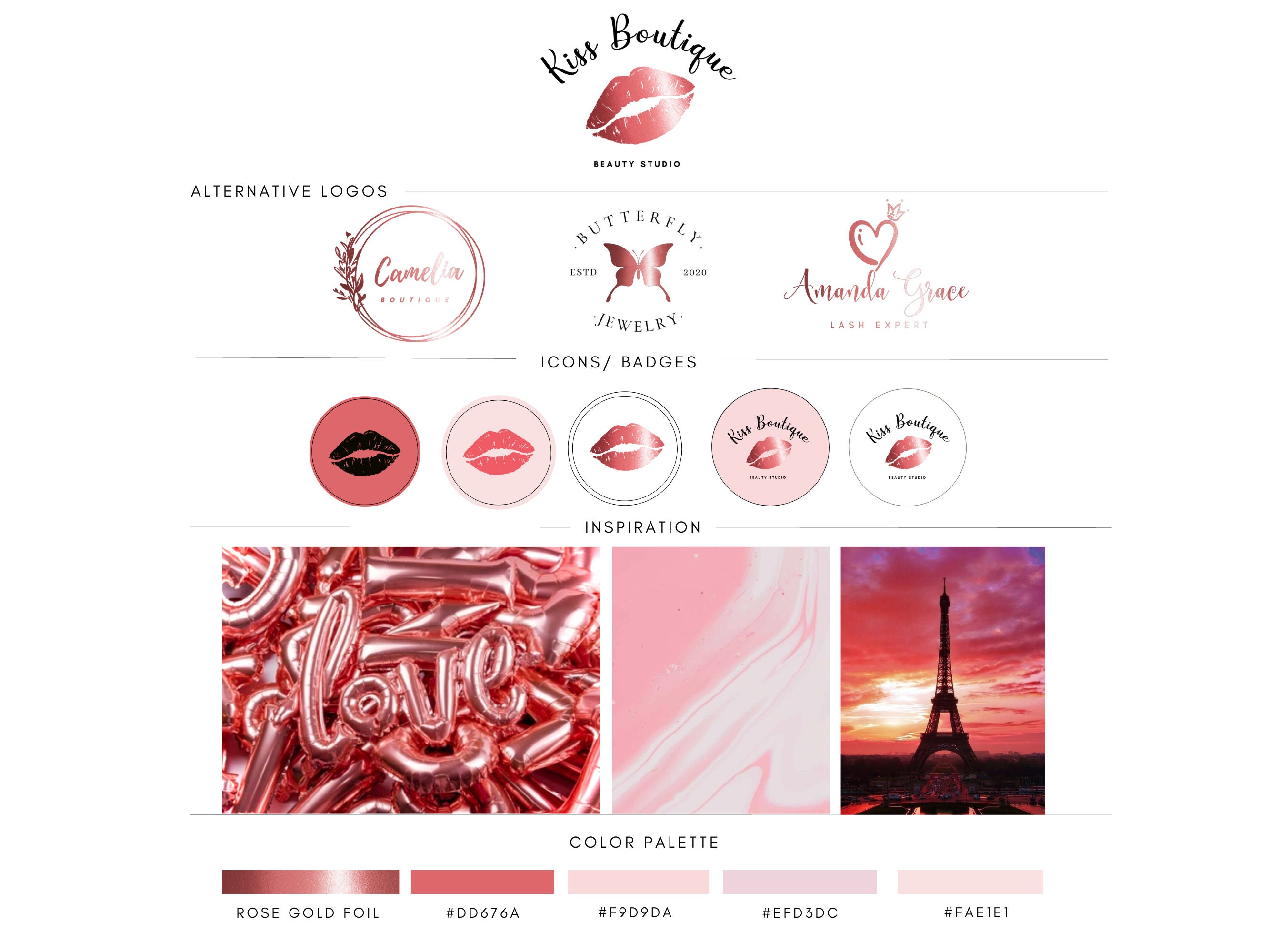 Pink Rose Branding Kit, Brand Kit Canva, Pink Brand Template, Business ...