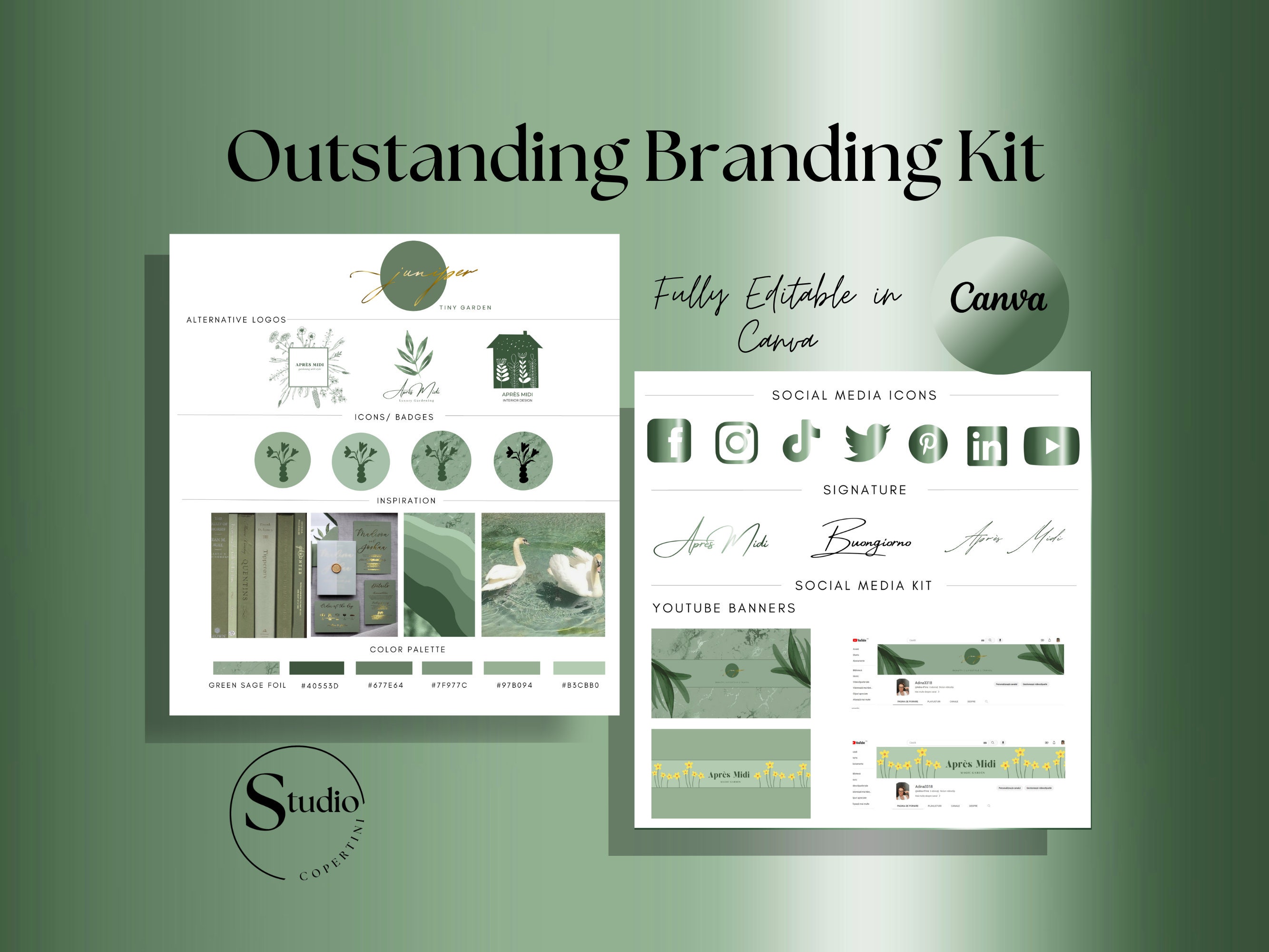 Canva Branding Kit Green Sage, Green Branding Kit, Sage Canva Template ...