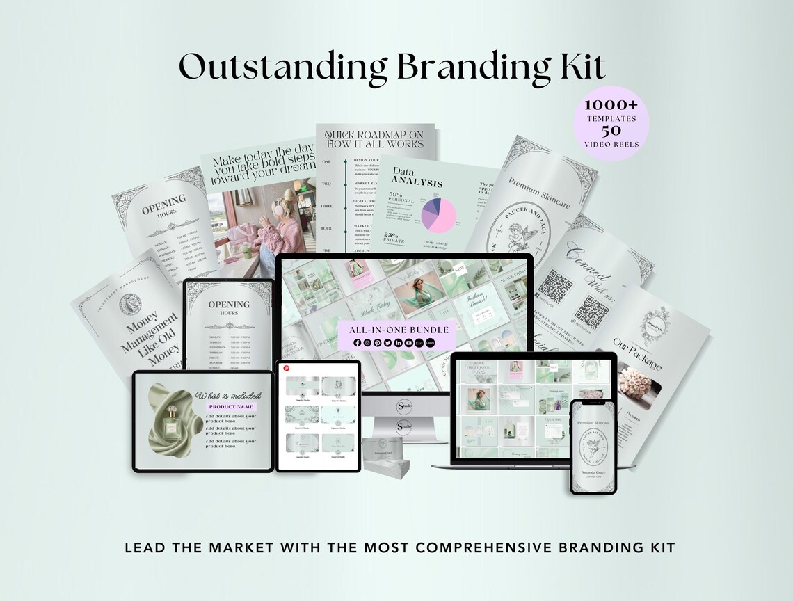 1000 Branding Kit Green Sage, Green Branding Kit 1000 Templates, Green ...