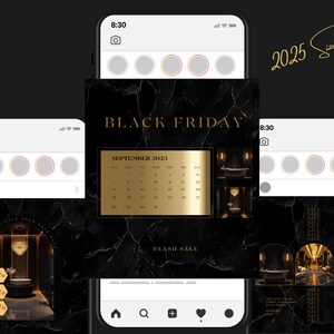 Luxury Black Instagram Template Kit: 100 Canva Designs for Posts ...