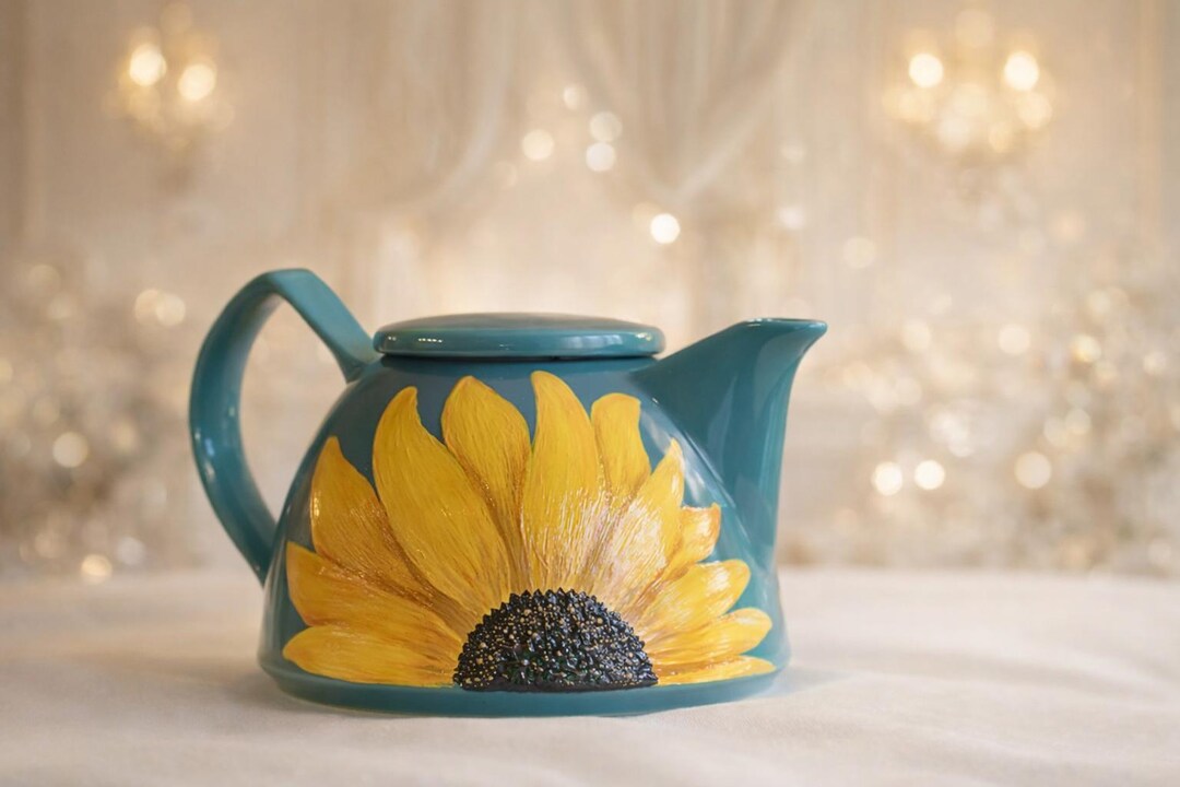 Hand Painted Ceramic Teapot, Sunflower Floral Teapot, Handmade Tea ...