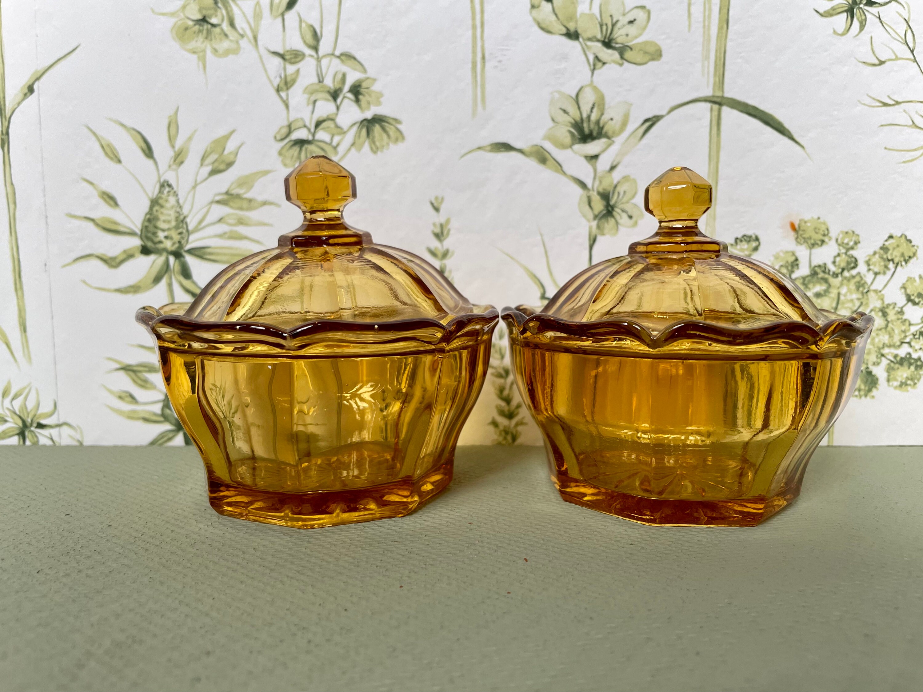 Beautiful Vintage Amber Glass Table Set - Etsy
