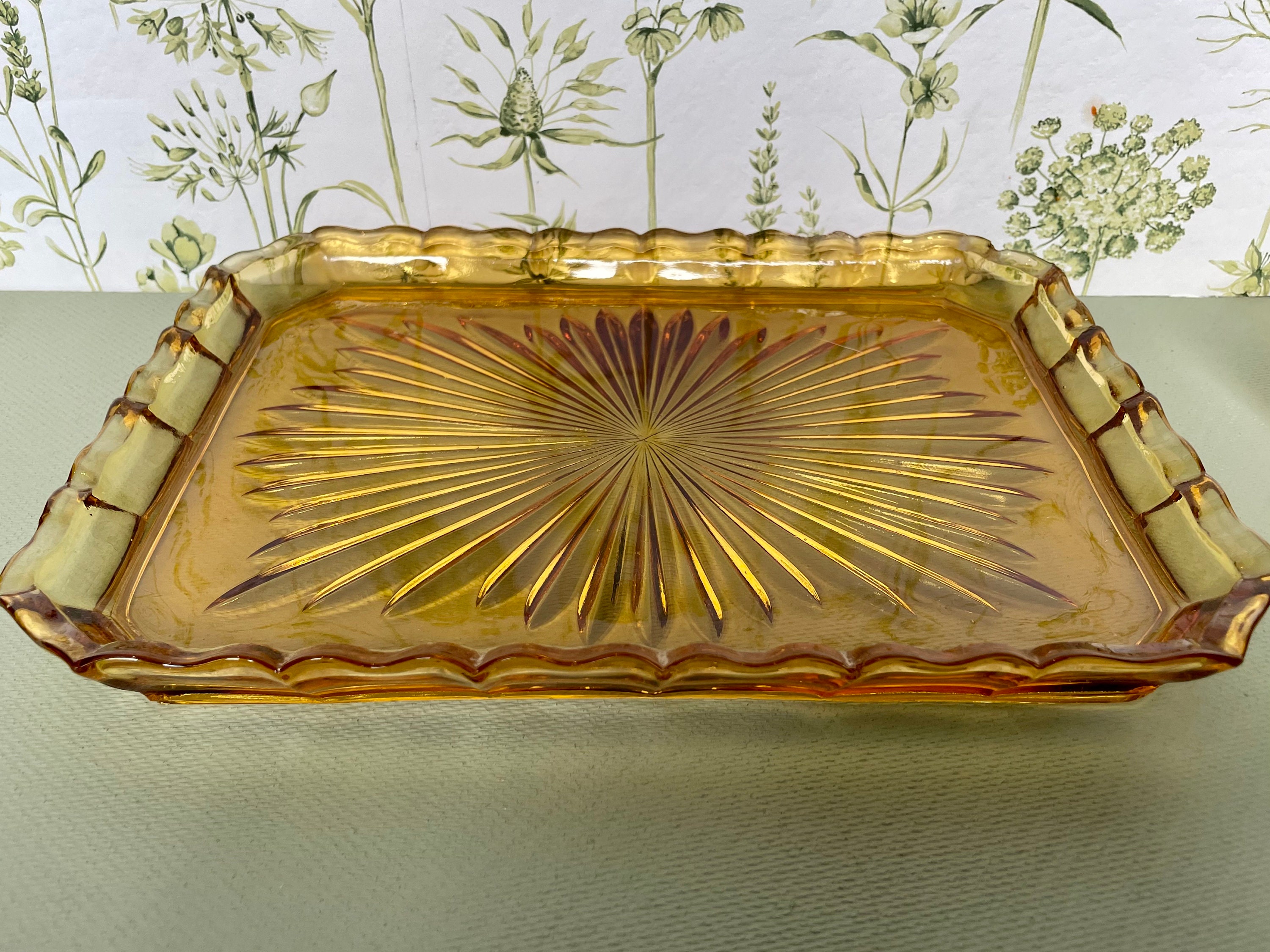 Beautiful Vintage Amber Glass Table Set - Etsy