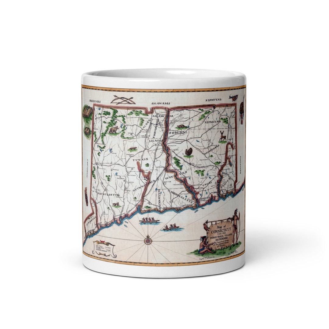 Colonial New England Coffee Mug - Map of Connecticut 1625 - Etsy