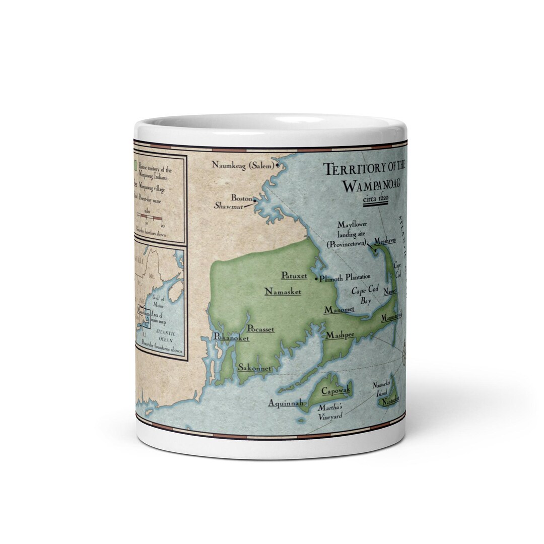 Colonial New England Coffee Mug - Wampanoag Indian Territory Map - Etsy