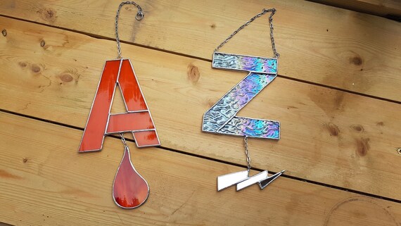 Personalised Stained Glass Letter With Charm Symbol Handmade - Etsy