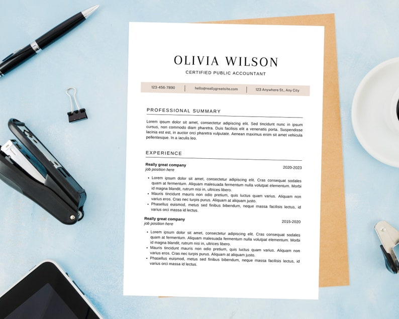 White Beige Minimalist Professional Resume L Digital Download L Instant ...