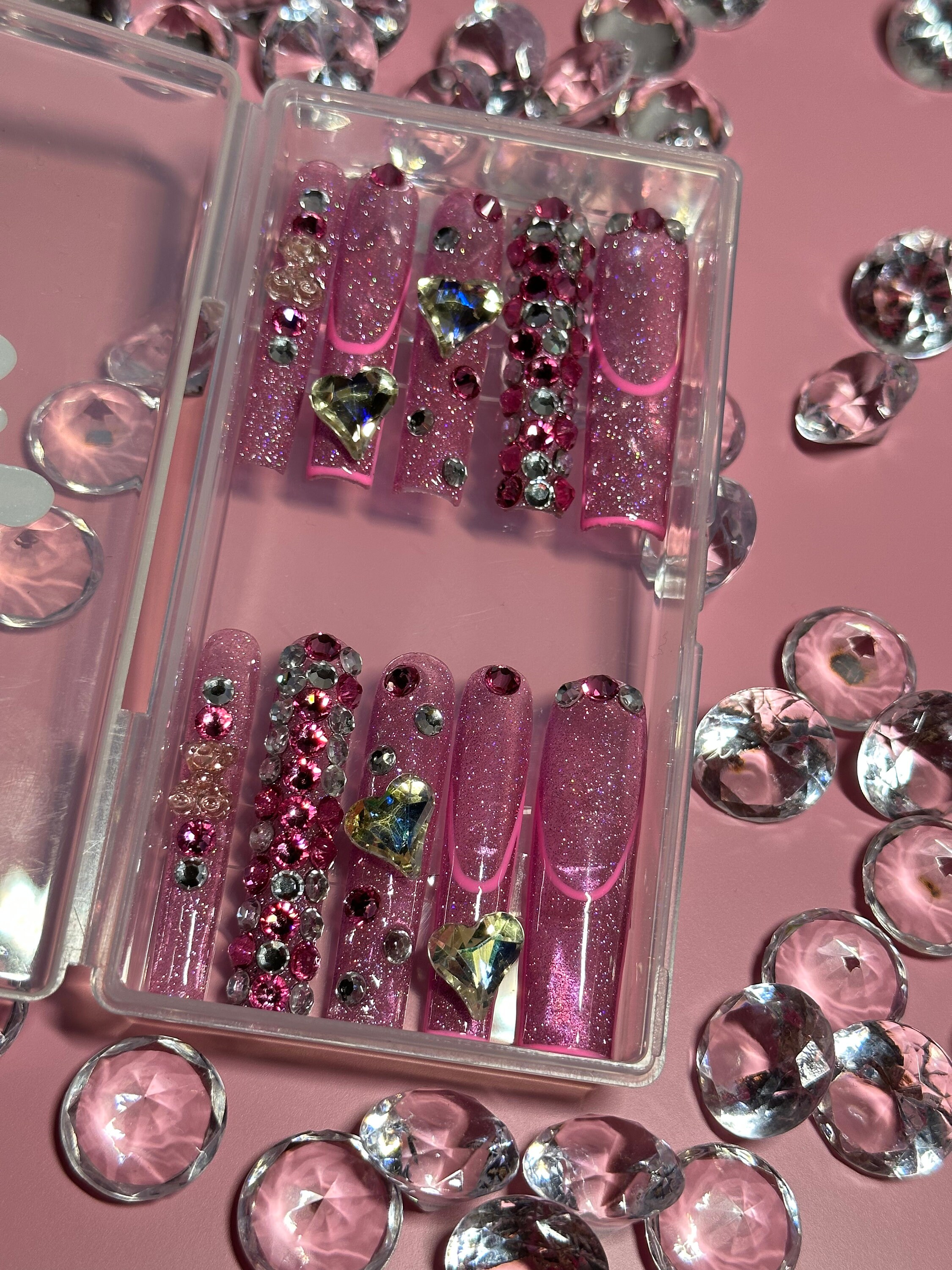 Reflective Pink Glitter With Swarovski 3XL Press on Nails - Etsy