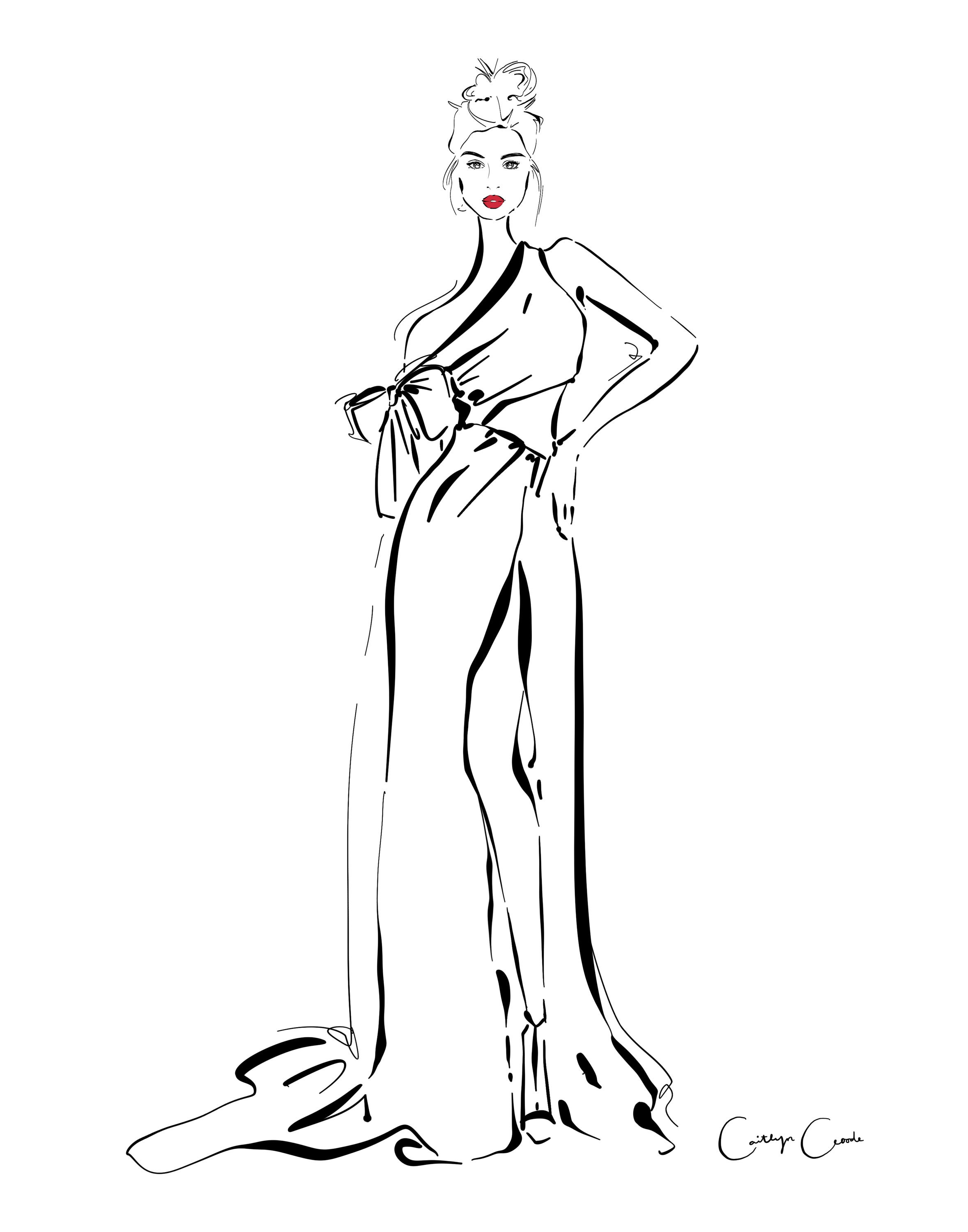 Fashion Illustration, Black and White, Line Drawing, Wall Art, Girl ...