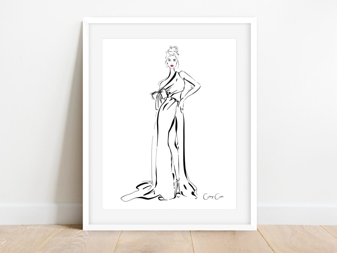 Fashion Illustration, Black and White, Line Drawing, Wall Art, Girl ...