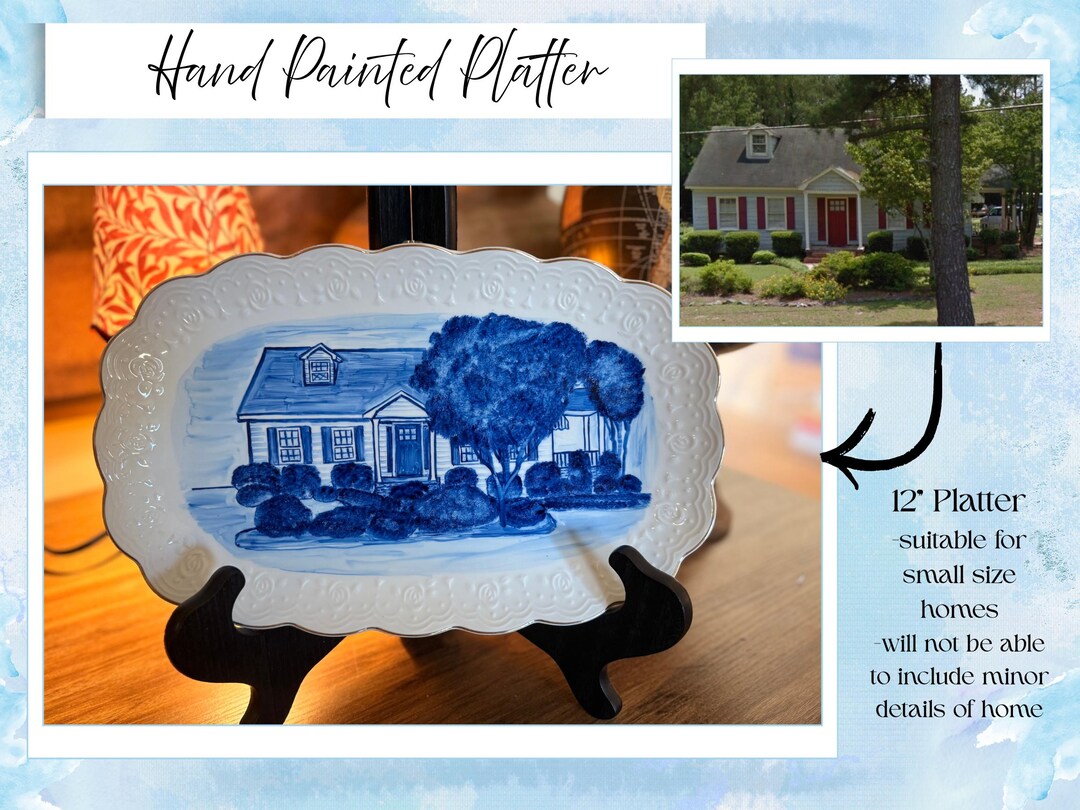 Ceramic Hand Painted Platter, Custom Home Plater, House Platter ...
