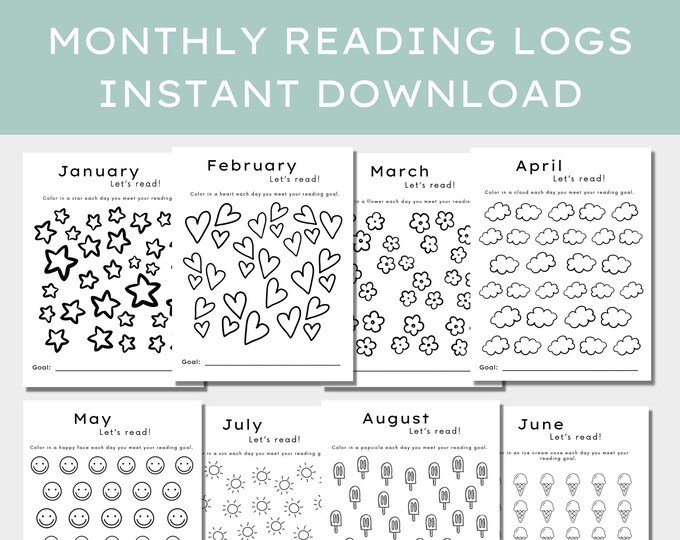 Monthly Coloring Reading Log Childrens Book Challenge - Etsy