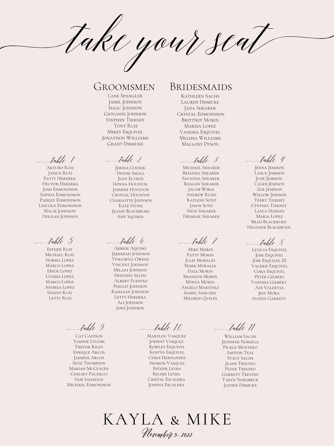 Simple Seating Chart - Custom Design, Digital Download - Etsy