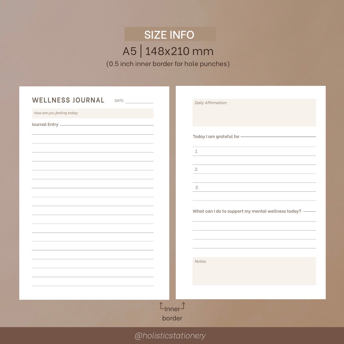 Daily Wellness Journal | A5, Printable Journal, Wellness Journal ...
