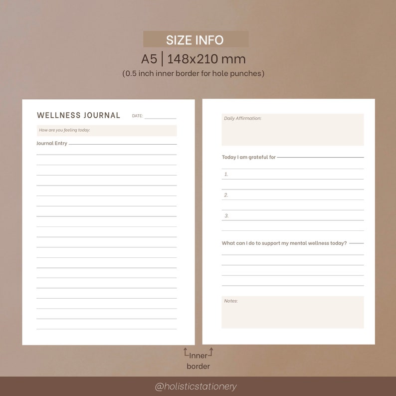 Daily Wellness Journal | A5, Printable Journal, Wellness Journal ...