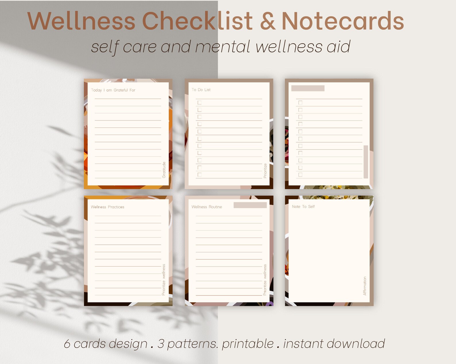 Printable Wellness Checklist Note Card Bundle to Do List | Etsy