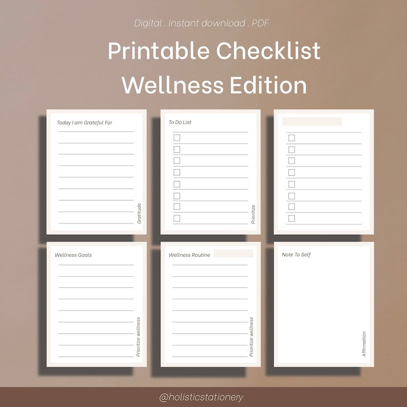 Wellness Checklist | Printable Checklist, Gratitude Card, to Do List ...