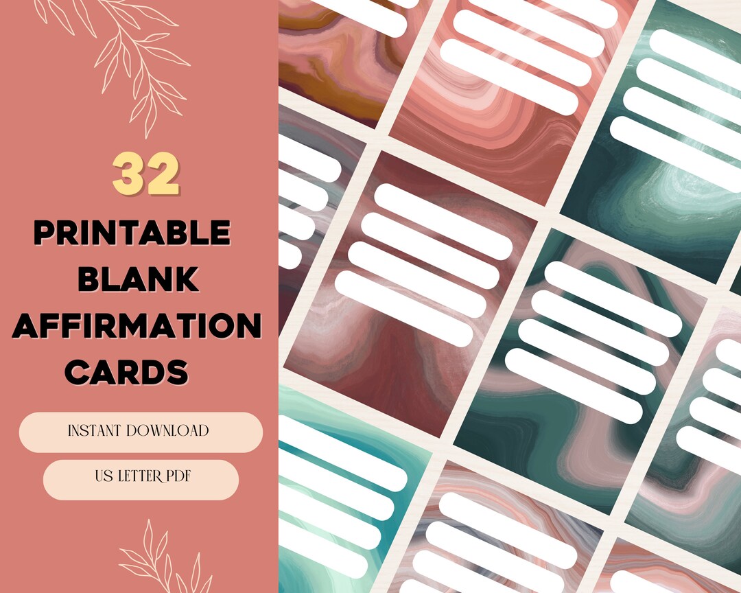 32 Printable Blank Affirmation Cards | Positive, Gratitude, Confidence ...