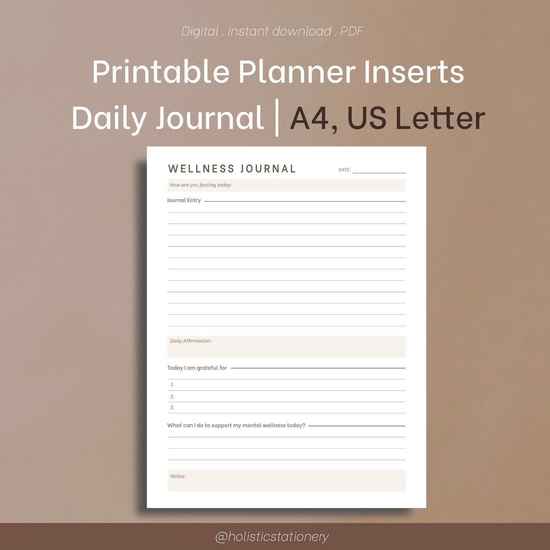Daily Wellness Journal: Printable Planner Inserts (A4, US Letter) (PDF ...