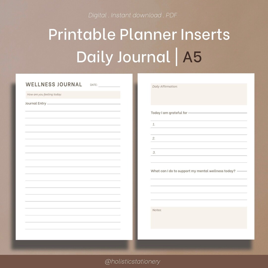 Daily Wellness Journal | A5, Printable Journal, Wellness Journal ...