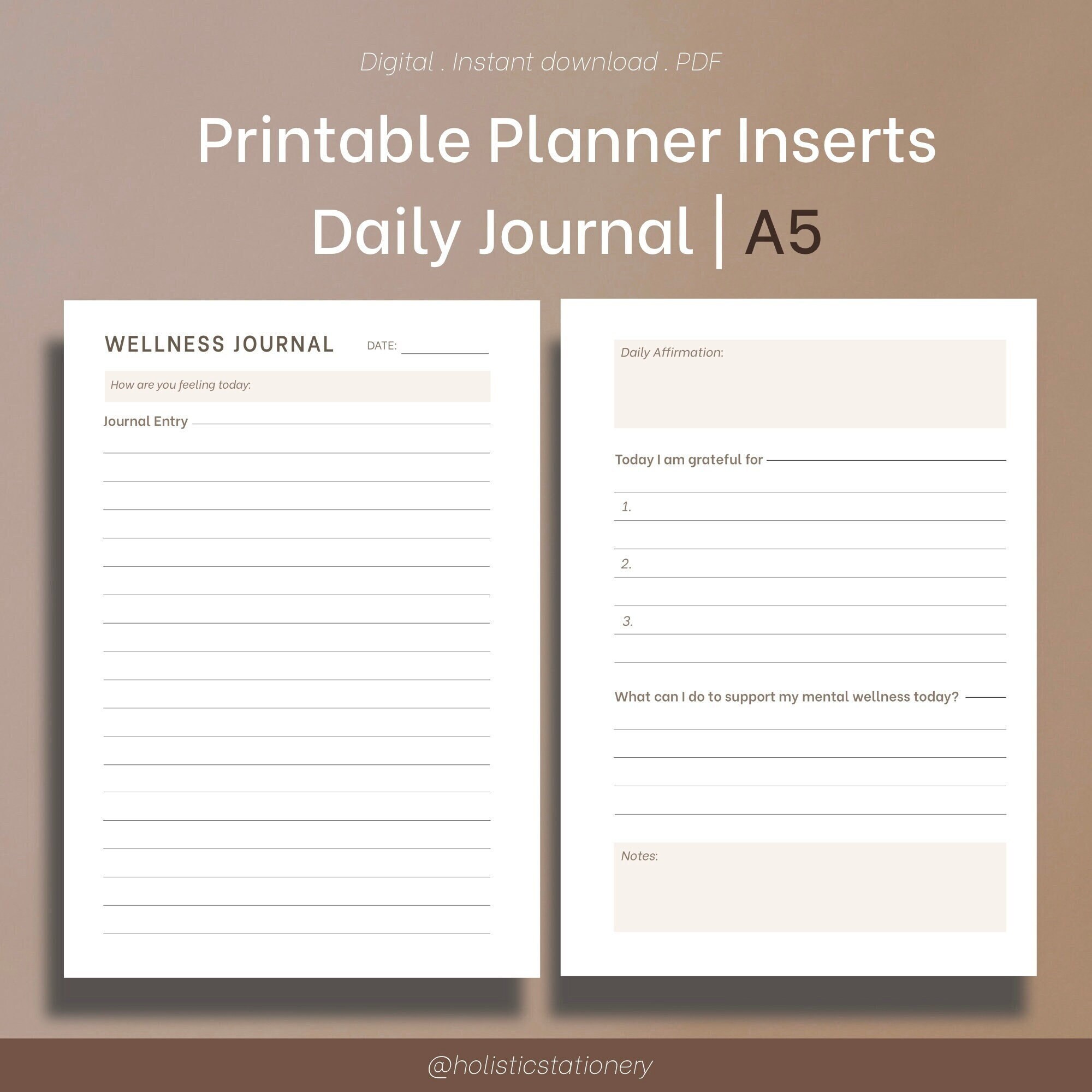 Daily Wellness Journal | A5, Printable Journal, Wellness Journal ...
