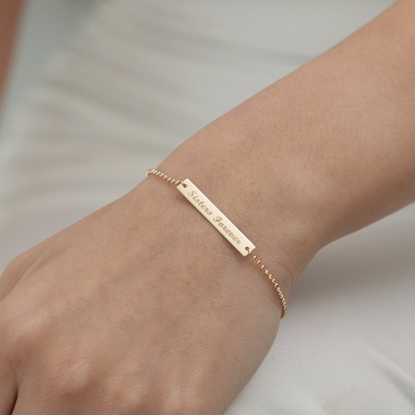 14k Solid Gold Bar Plate Bracelet - Etsy