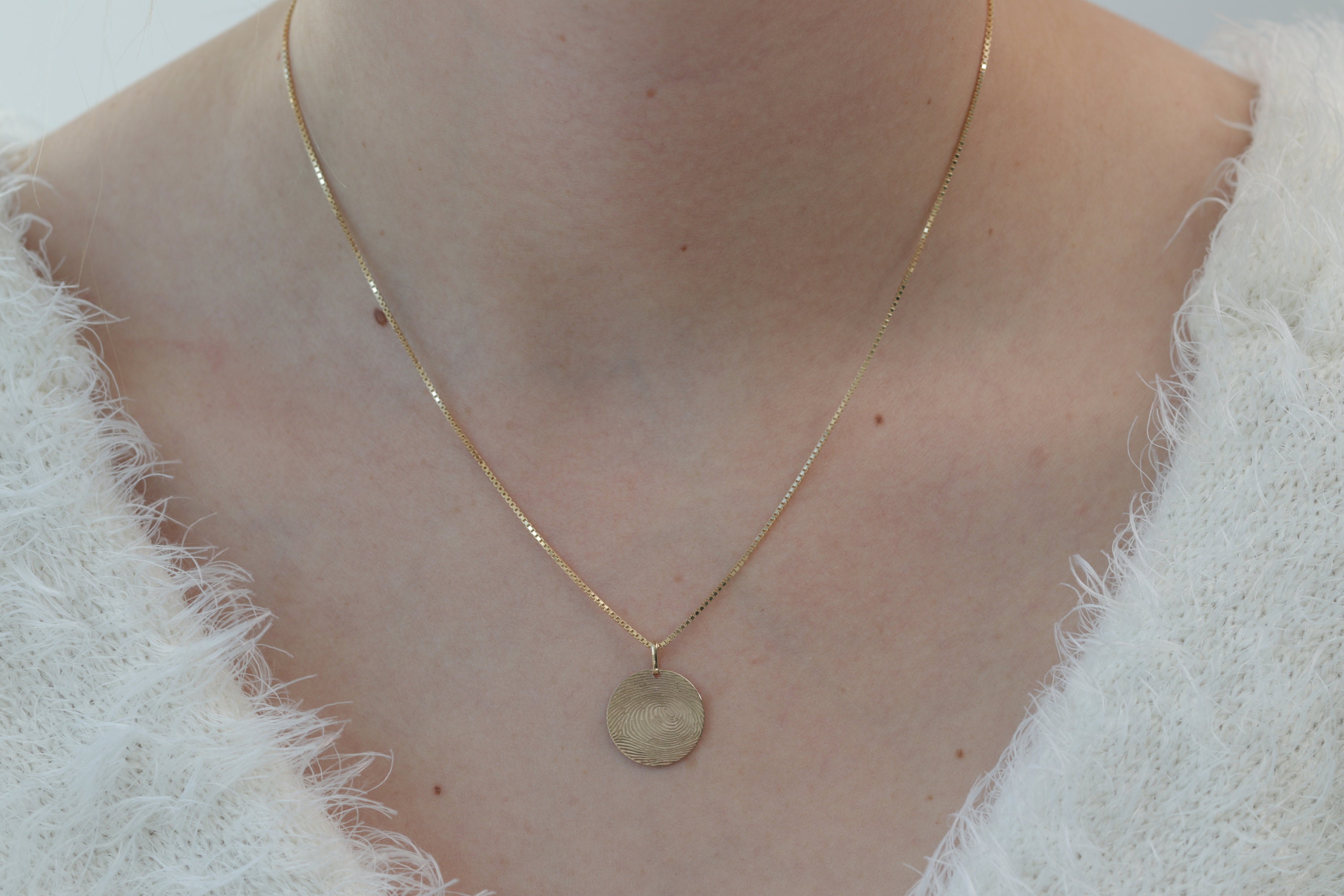 14k Solid Gold Fingerprint Necklace/gold Round Fingerprint - Etsy