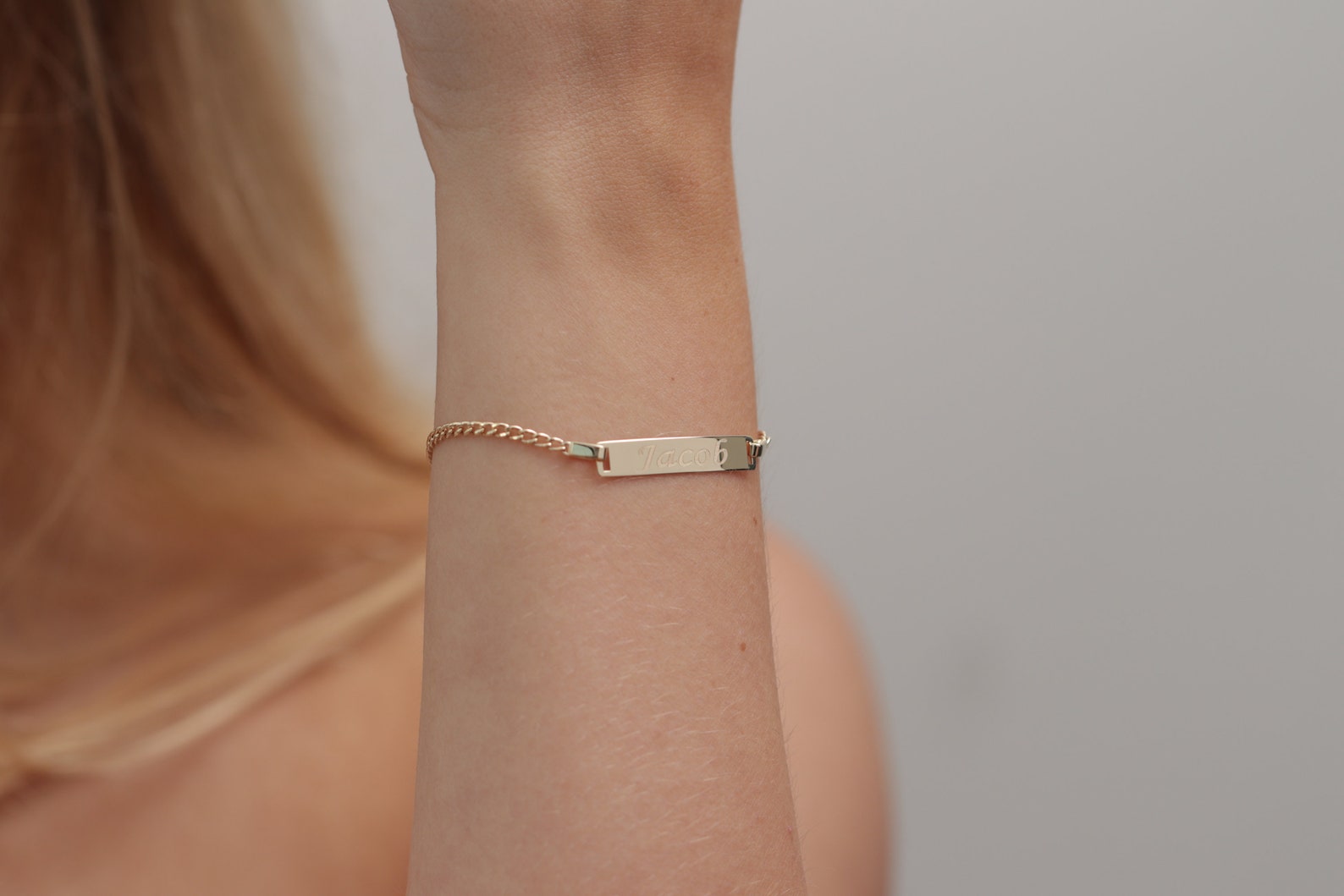 14k Solid Gold Bar Plate Bracelet/personalized Bar Bracelet - Etsy