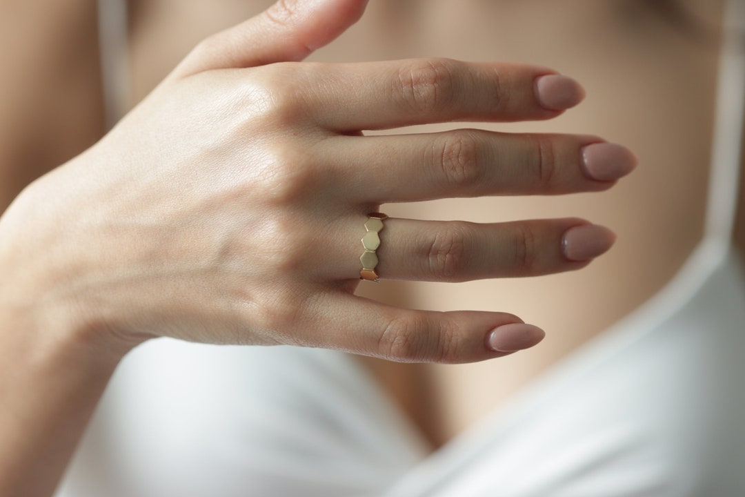 10k/14k/18k Solid Gold Hexagon Ring / Gold Geometric Matching Ring ...