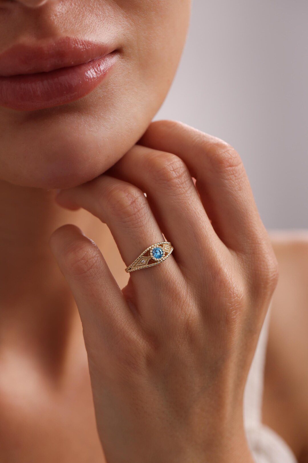 10k/14k/18k Gold 4MM London Topaz Ring/solid Gold London Topaz Zircon ...