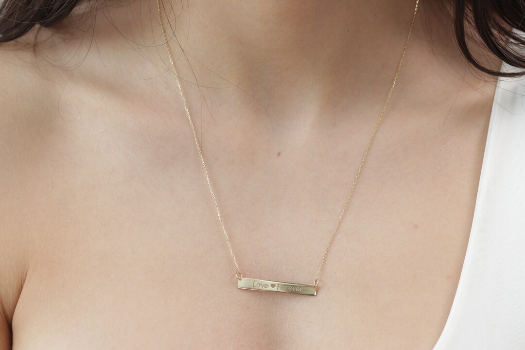 Personalized Solid Gold Bar Necklace: Custom Engraved Nameplate - Etsy