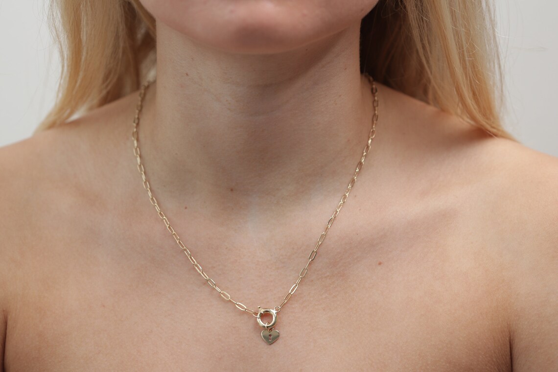 14k Gold Paperclip With Bolt Spring Ring Necklace/real Gold - Etsy