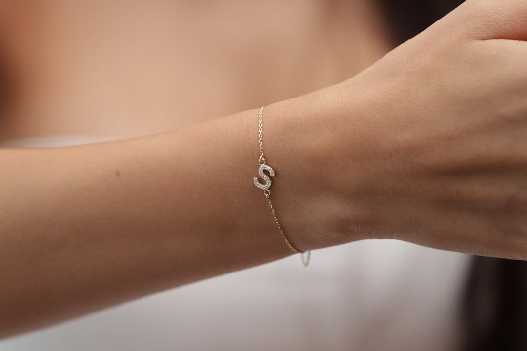 10k/14k/18k Gold Diamond Initial Bracelet / Solid Gold Diamond Initial ...