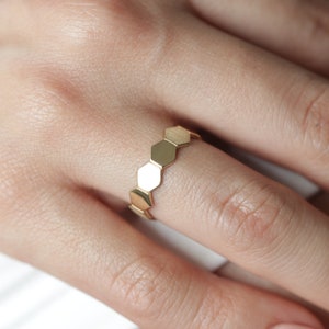 10k/14k/18k Solid Gold Hexagon Ring / Gold Geometric Matching Ring ...