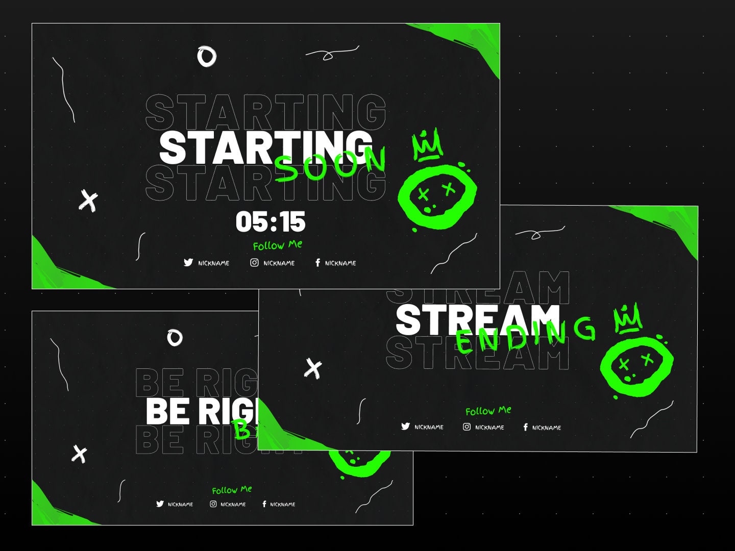 Twitch Animated Overlay Override Pack GREEN Screens Panels - Etsy
