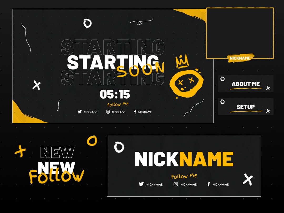 Twitch Animated Overlay Override Pack YELLOW Screens Panels - Etsy