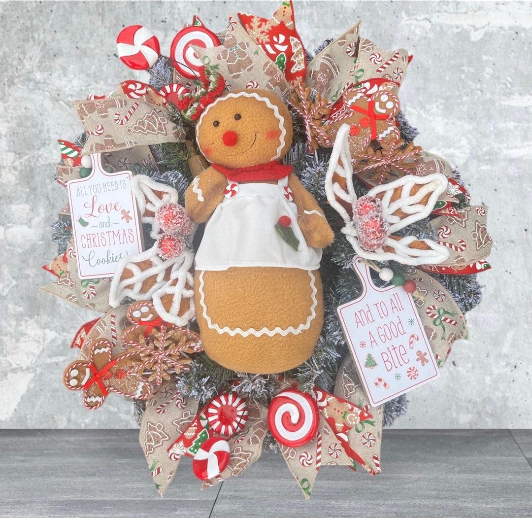 Gingerbread Christmas Cookie Wreath for Front Door / Candy Themed ...