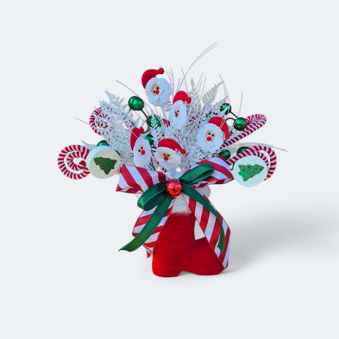Christmas Centerpiece, Santa Boot Arrangement, Santa Mantle Decor ...