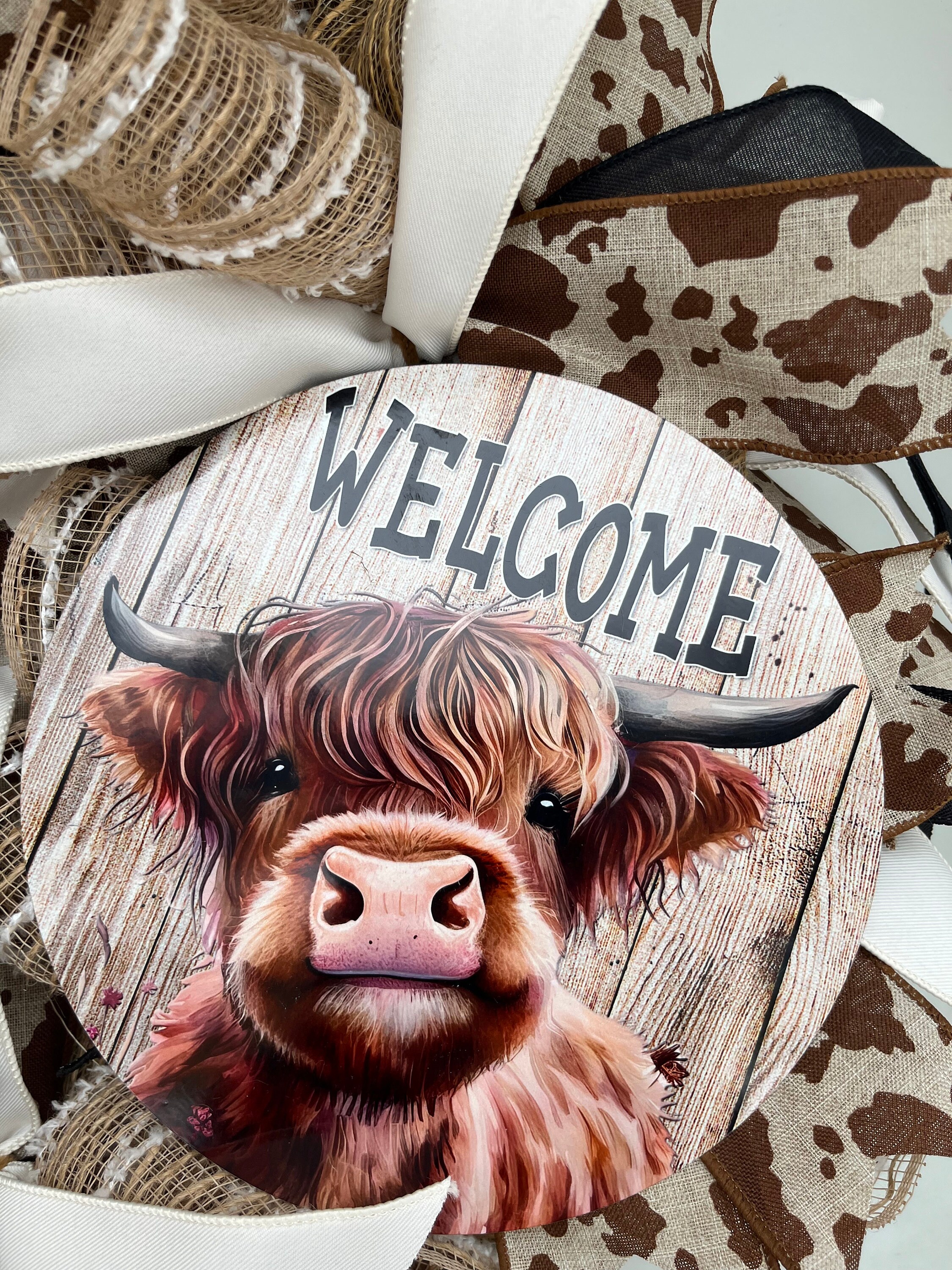 Highland Cow Welcome Wreath for Front Door, Highland Cow Sign, All ...