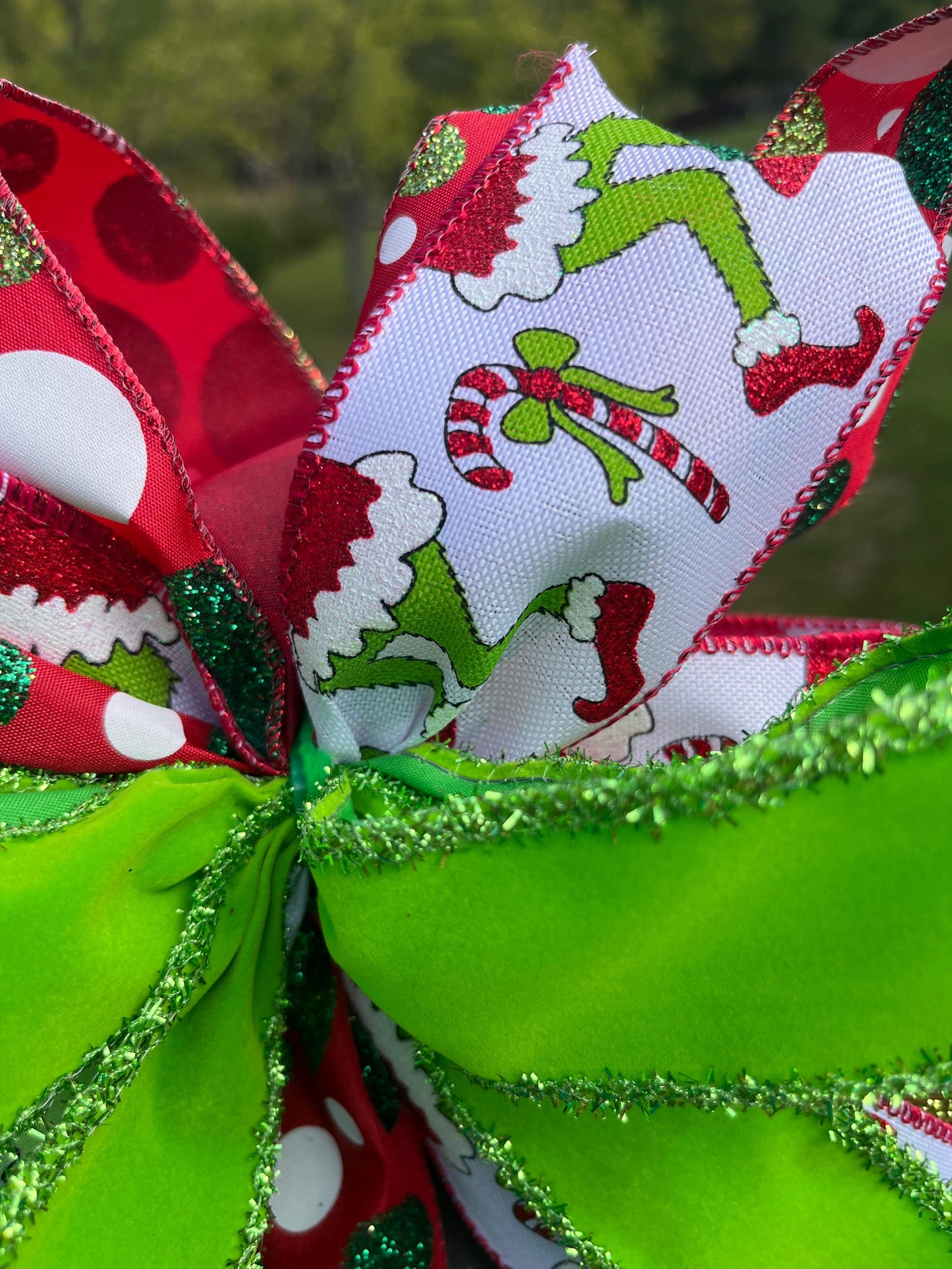 Grinch Christmas Lantern Bow, Green Monster Bow Decorative Holiday Bow ...